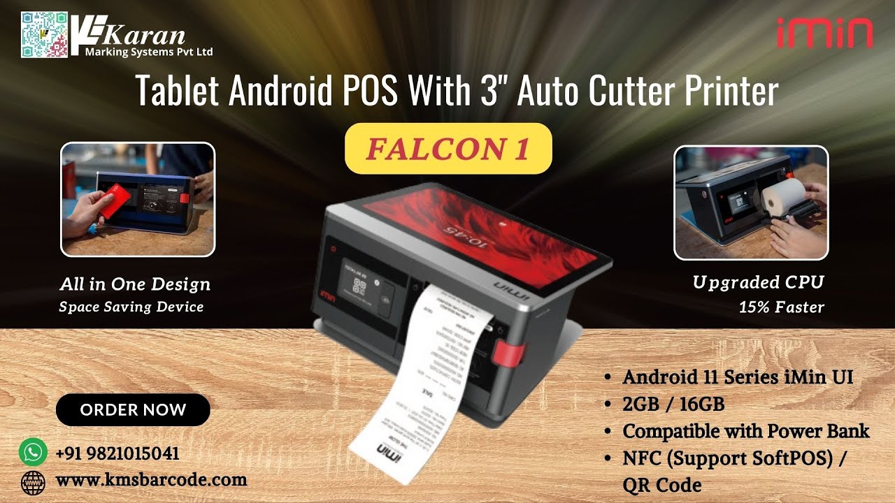IMIN FALCON 1 ANDROID DESKTOP POS DEVICE WITH BUILT-IN 3 INCH SEIKO PRINTER WITH AUTO CUTTER ...