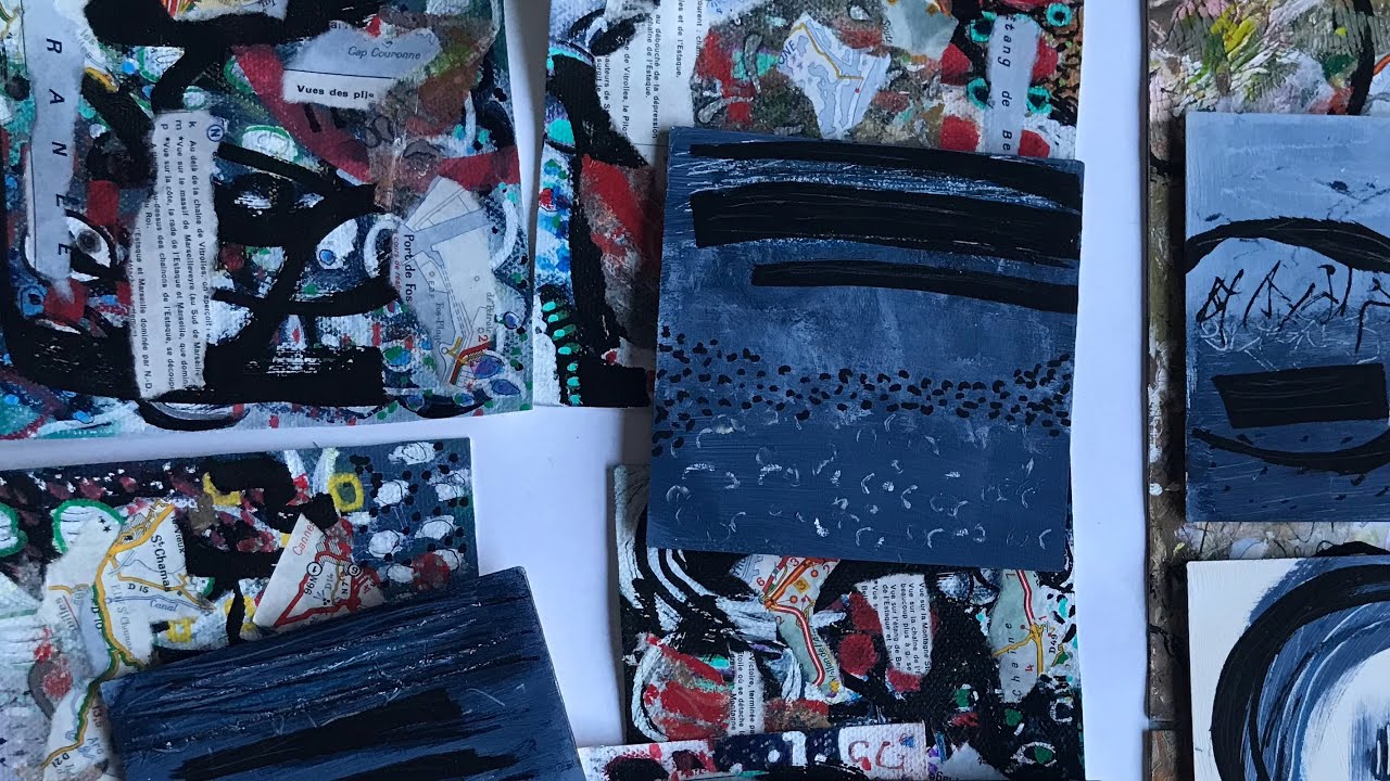 Abstract Collage Paintings Process - YouTube