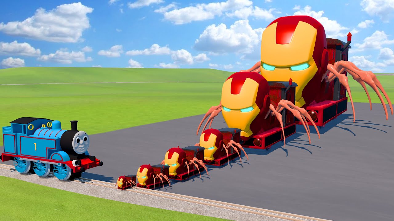 Iron Man Train Big & Small vs Train Thomas | BeamNG - YouTube