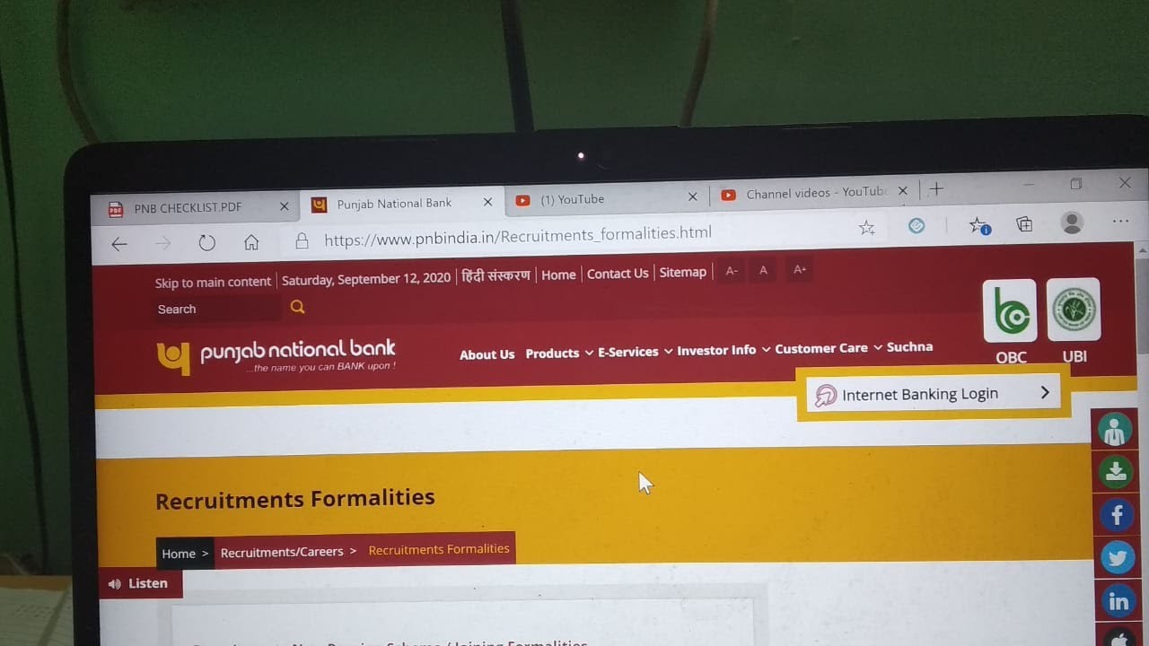 PUNJAB NATIONAL BANK - JOINING FORMALITIES - SPECIALIST OFFICER ...