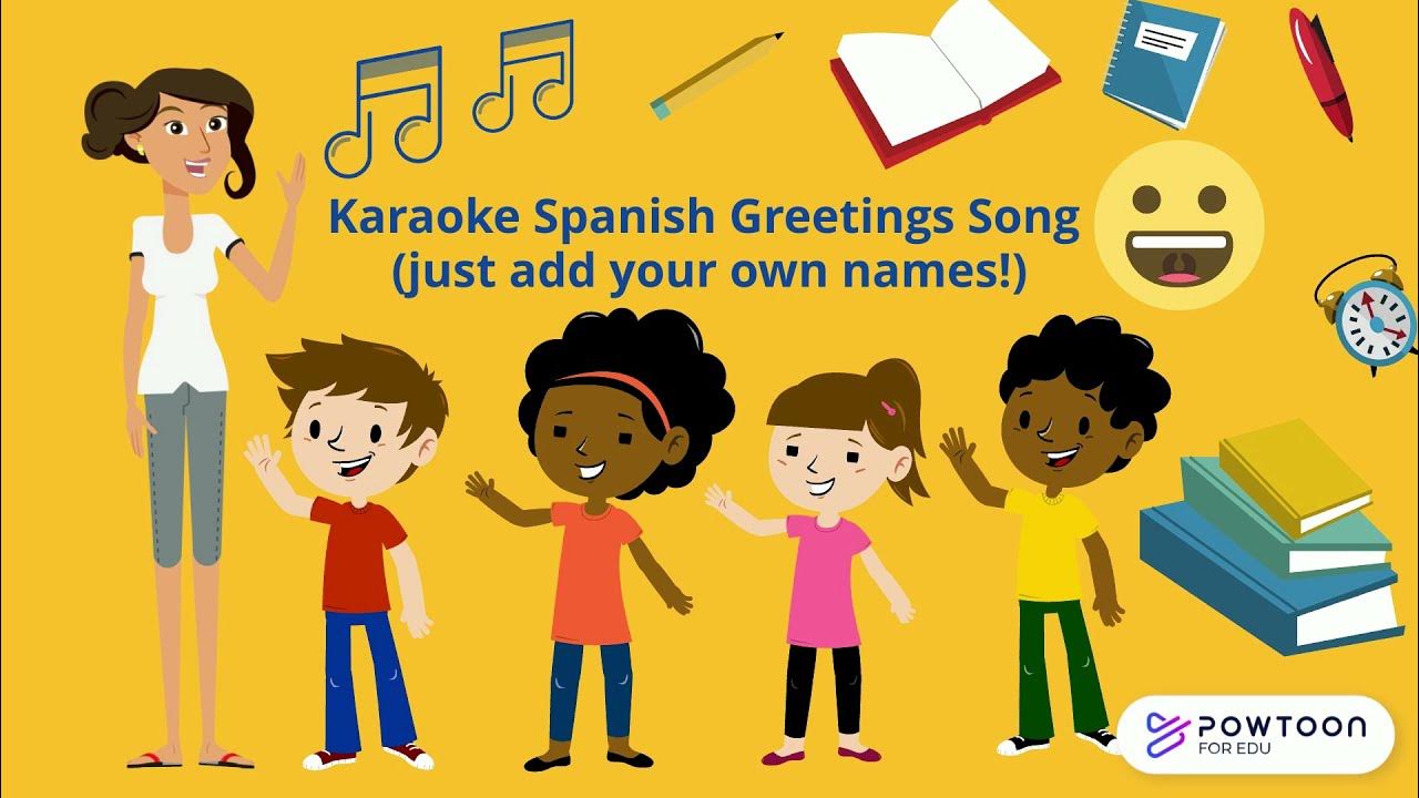 Karaoke Spanish Greetings Song with help, the fun "¿Comó te llamas ...