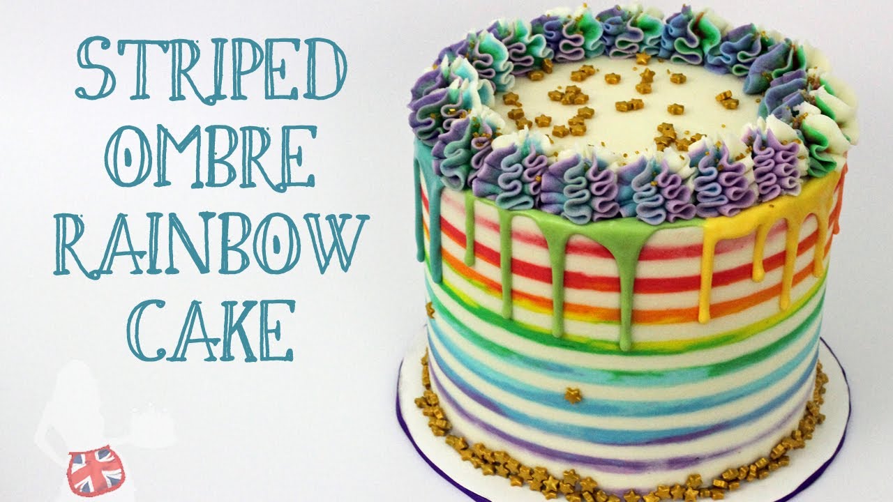 Striped Rainbow Cake With Rainbow Drip - YouTube