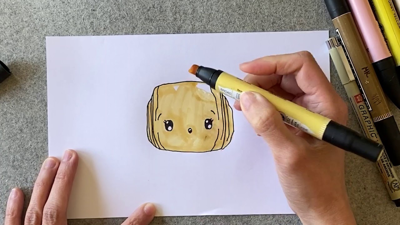 How to draw a cute french pastry - pain au chocolat - kawaii eyes - YouTube