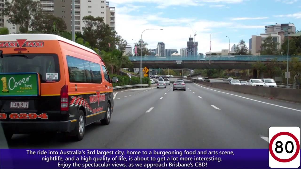 Driving Into Brisbane, Australia - The Pacific Motorway, Riverfront ...