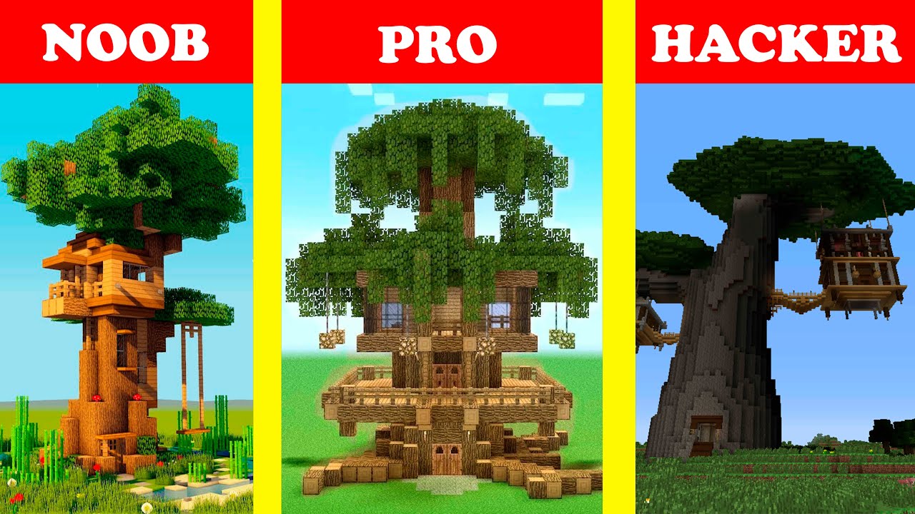 Minecraft NOOB vs PRO vs HACKER :TREE HOUSE CHALLENGE in minecraft ...