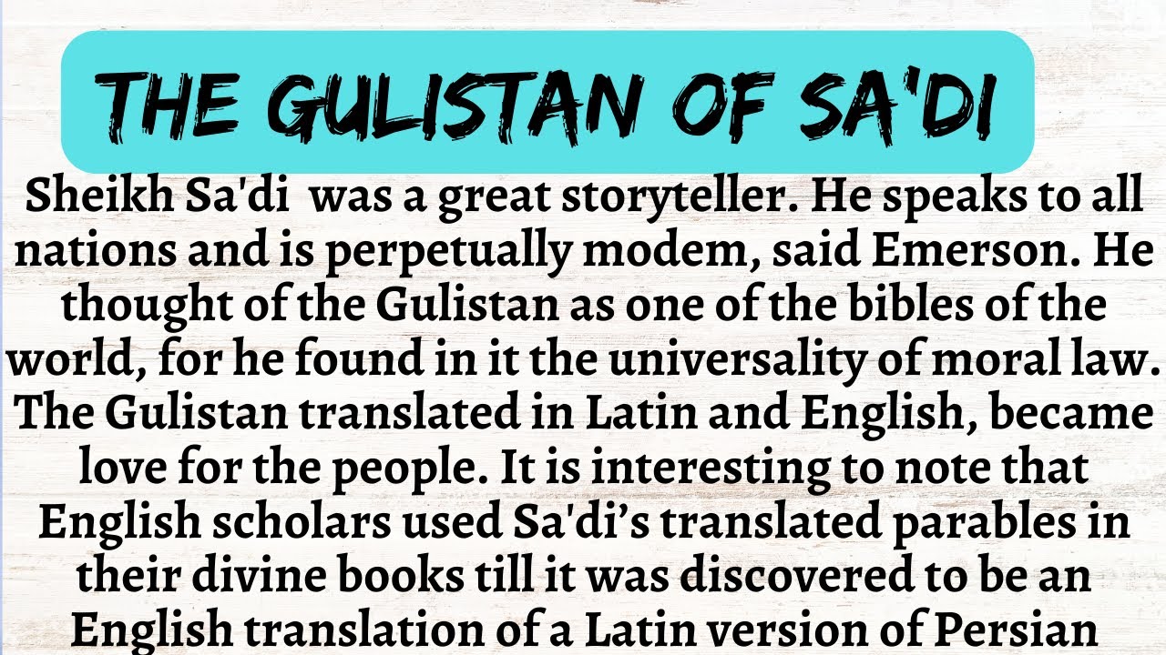 The Gulistan saadi by Sheikh sa'di || learn English through stories ...