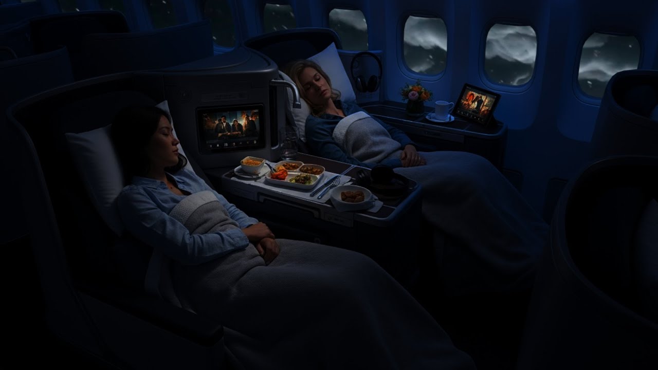 Soothing Jet Cabin Ambience with Engine Roar | Relax Instantly on Snowy ...