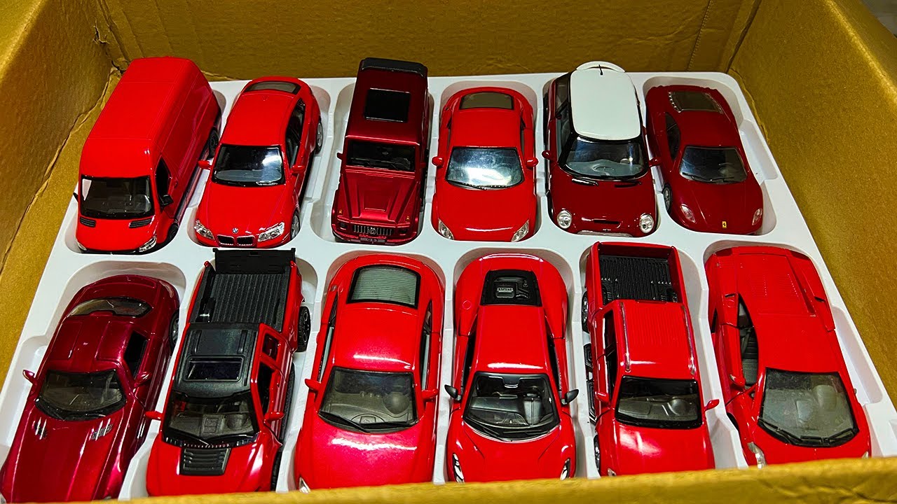 Box Full of Full Model Red Cars /Jeep Car, Ferrari, Bugatti, Mercedes ...