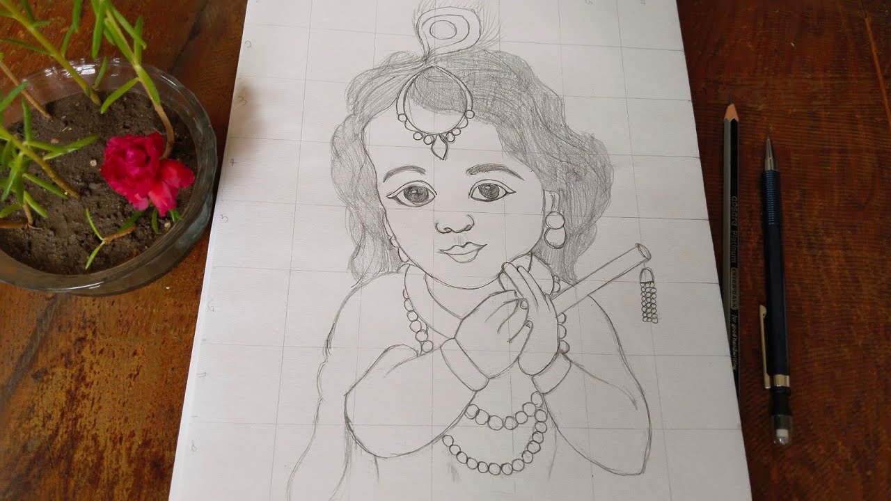 little krishna drawing outline tutorial video | simple and easy drawing ...