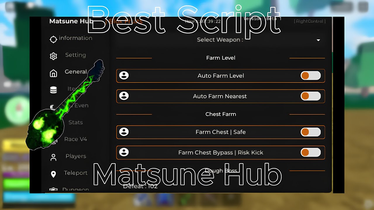 Roblox Blox Fruit Best Script Matsune Hub Auto Farm Auto Mirage Auto Bf ...