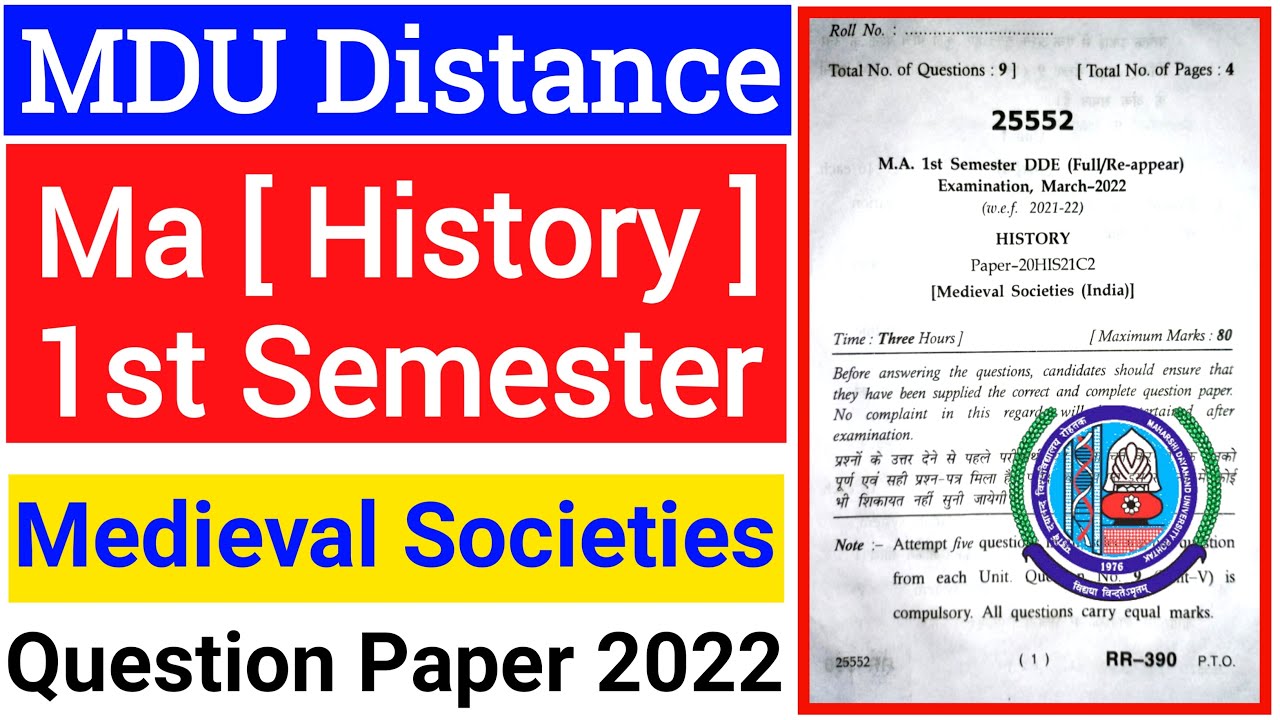 Mdu Ma Distance History Medieval Societies 1st semester Question Paper ...