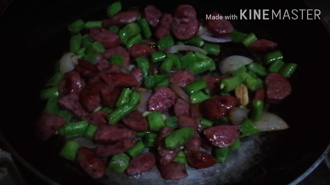 longganisa with string beans and egg - YouTube