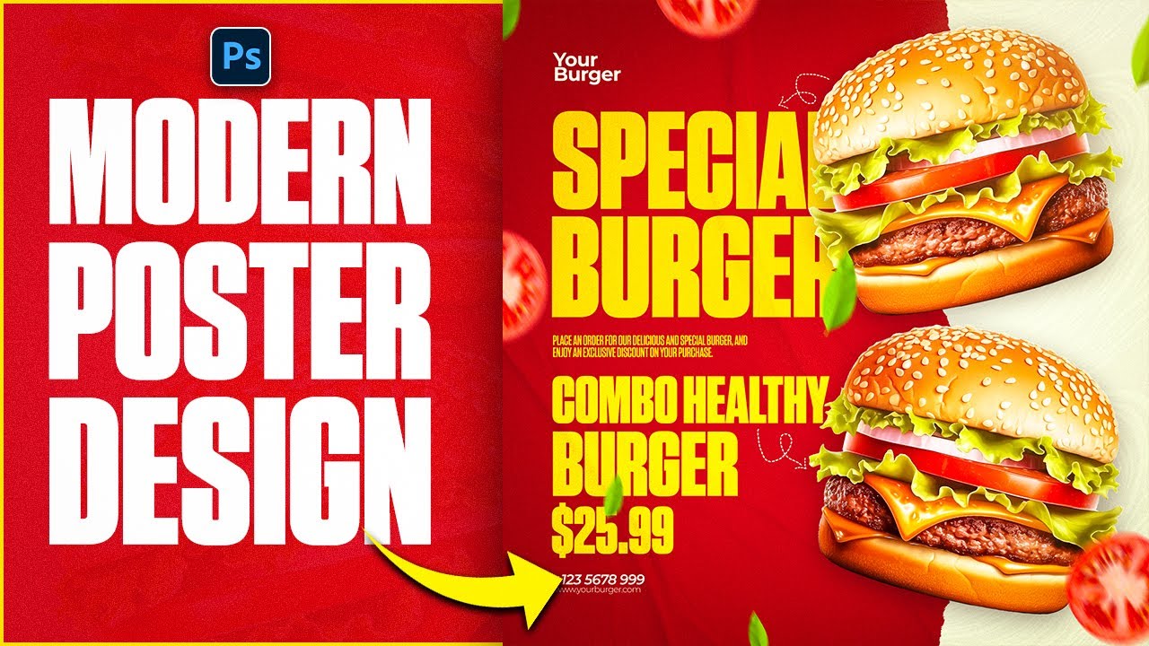 Design Easy And Modern Burger Poster Design In Photoshop l Photoshop ...