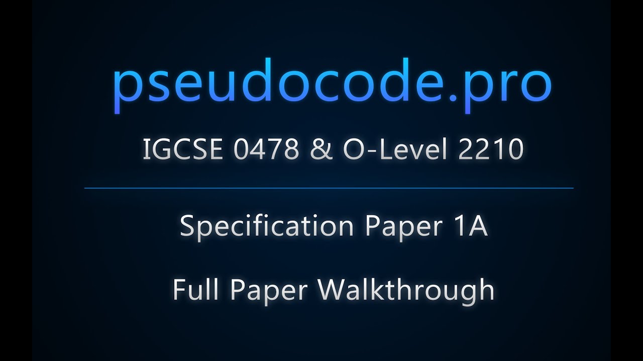[Solved Past Paper] Specimen Paper 1A IGCSE 0478 | O-Level 2210 - YouTube