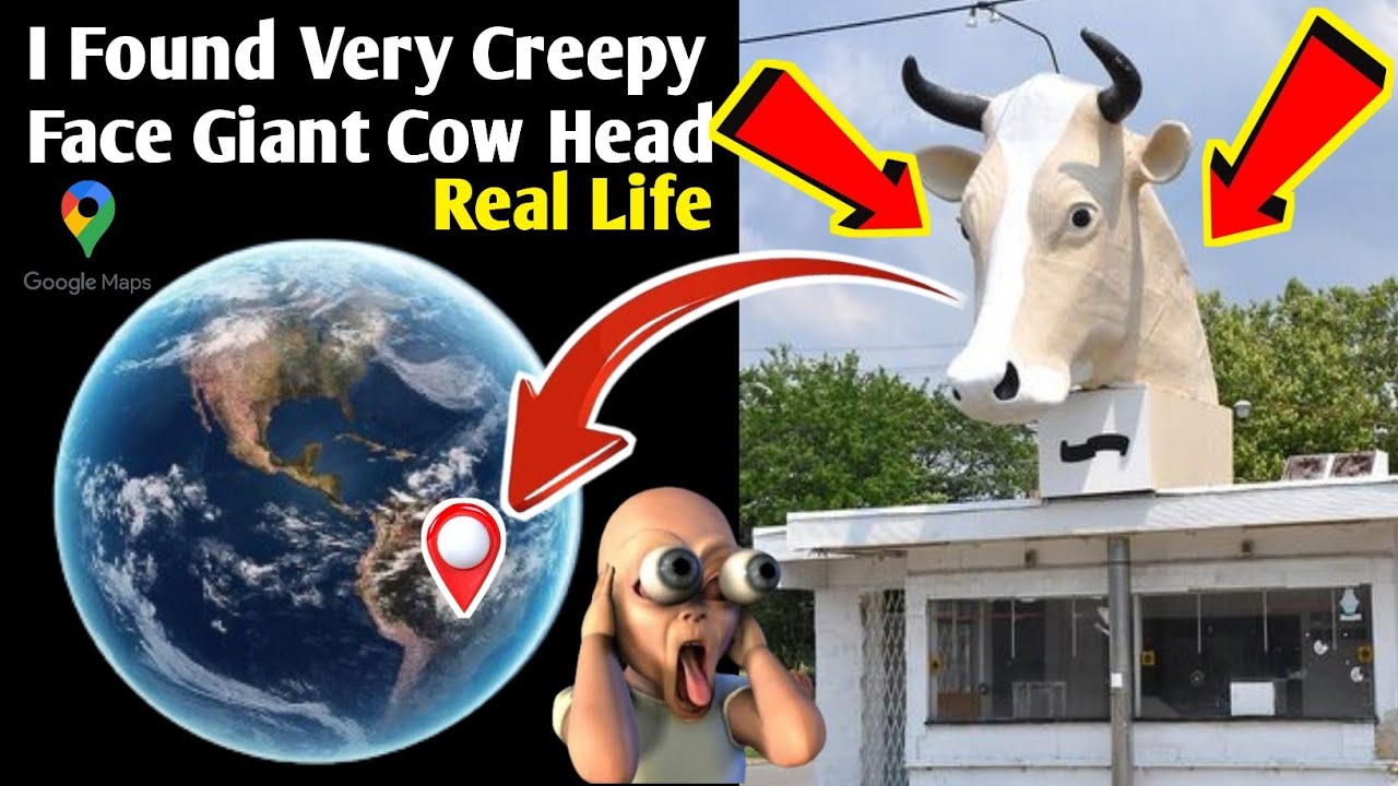 Found a really scary cow's head on top of the building.🐮On Google Earth ...