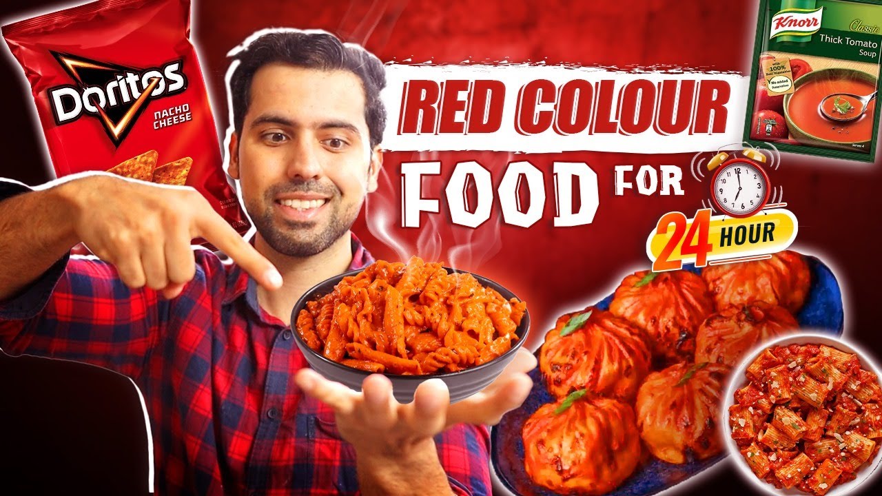 Eating only RED Colour Food For 24 Hours | Food Challenge ...