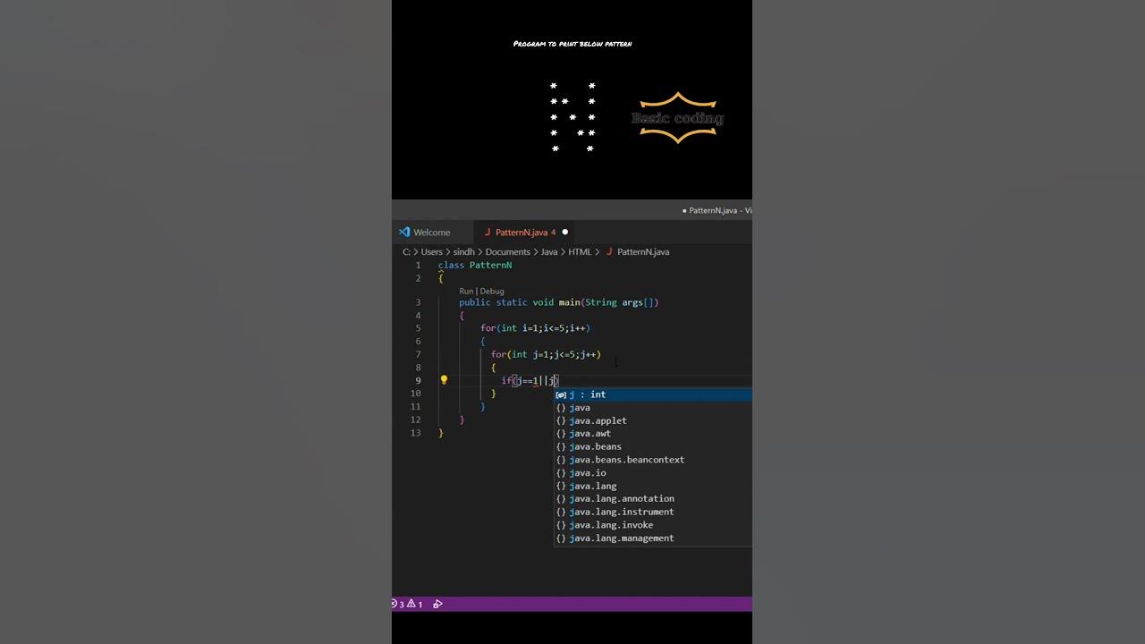 program to print 'N' pattern | JAVA | JAVA TUTORIAL | BASIC CODING | PATTERNS | - YouTube