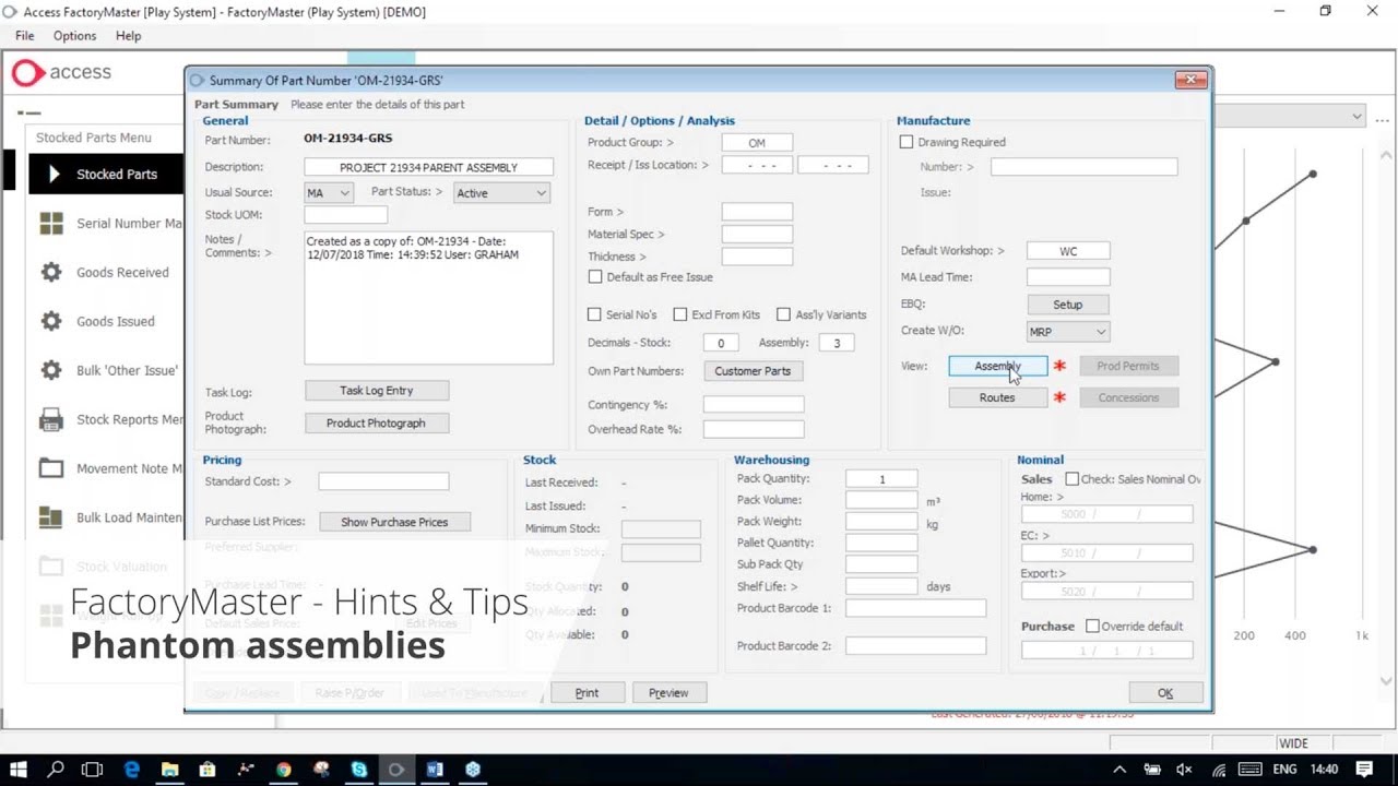 Tutorial - How to use 'phantom assemblies' in Access FactoryMaster MRP ...