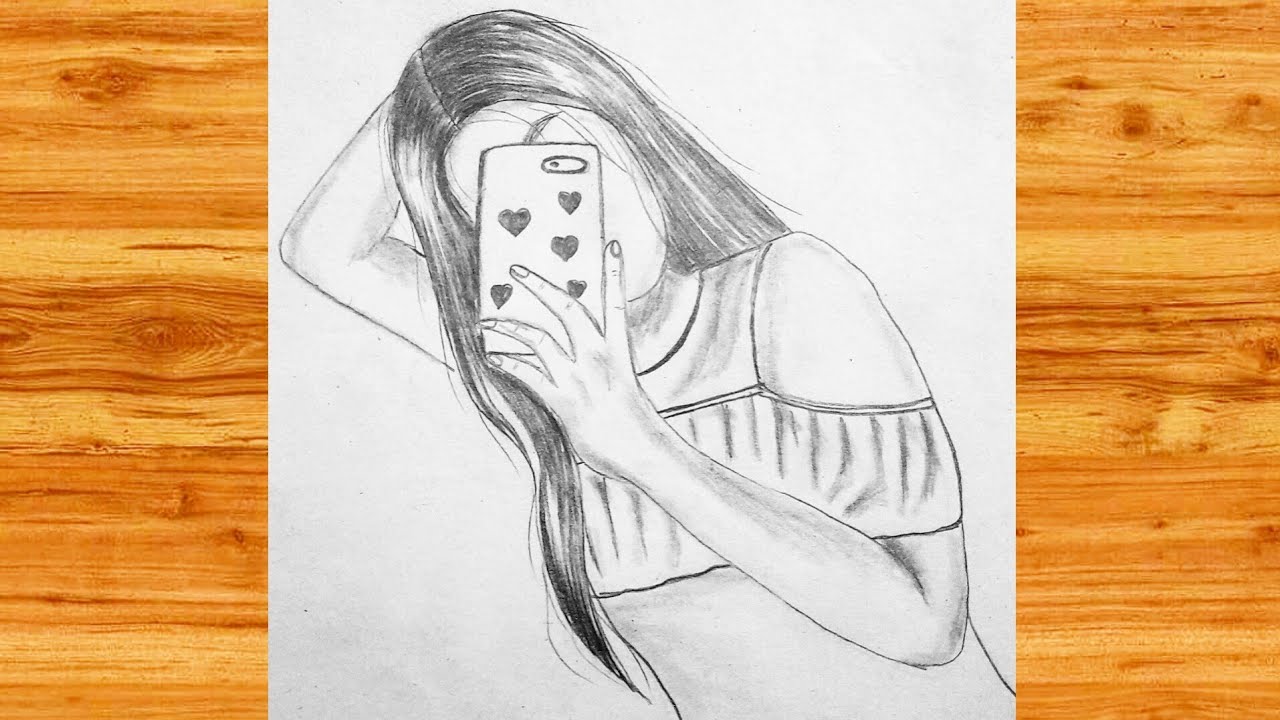 how to draw a beautiful girl taking selfie:Pencil Sketch for beginners ...