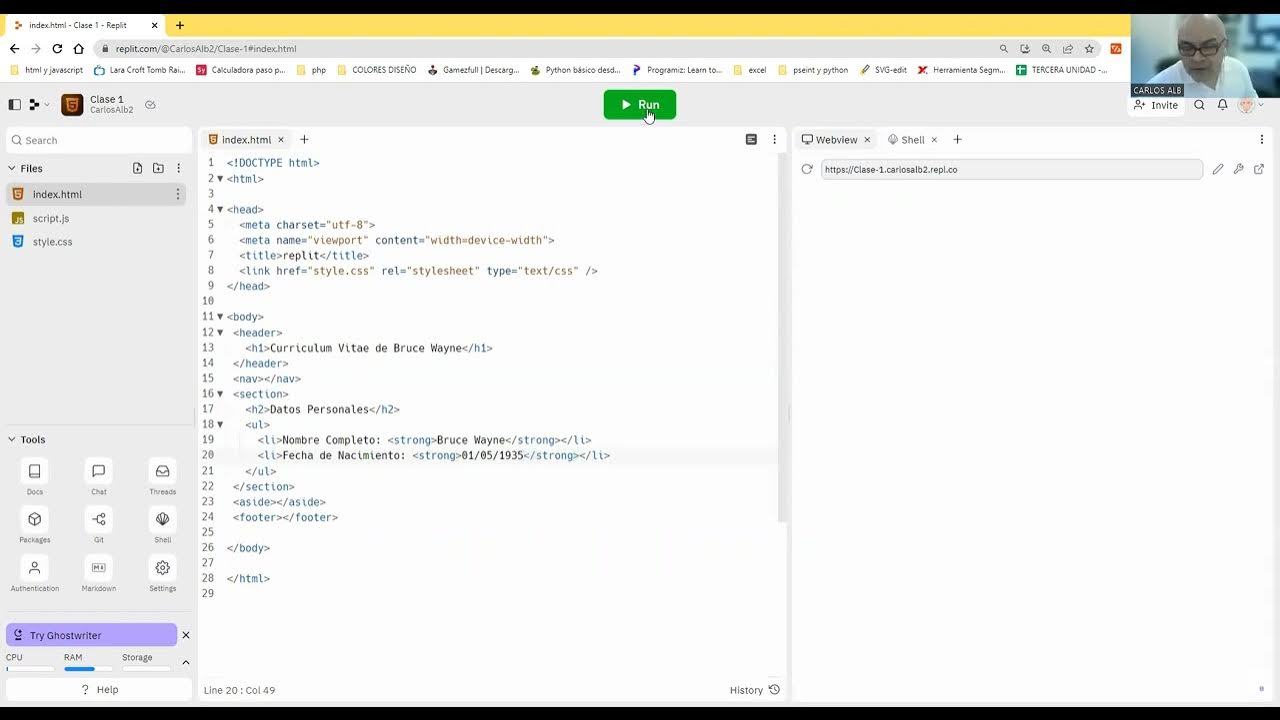 HTML ejercicio 1 página web Replit - YouTube