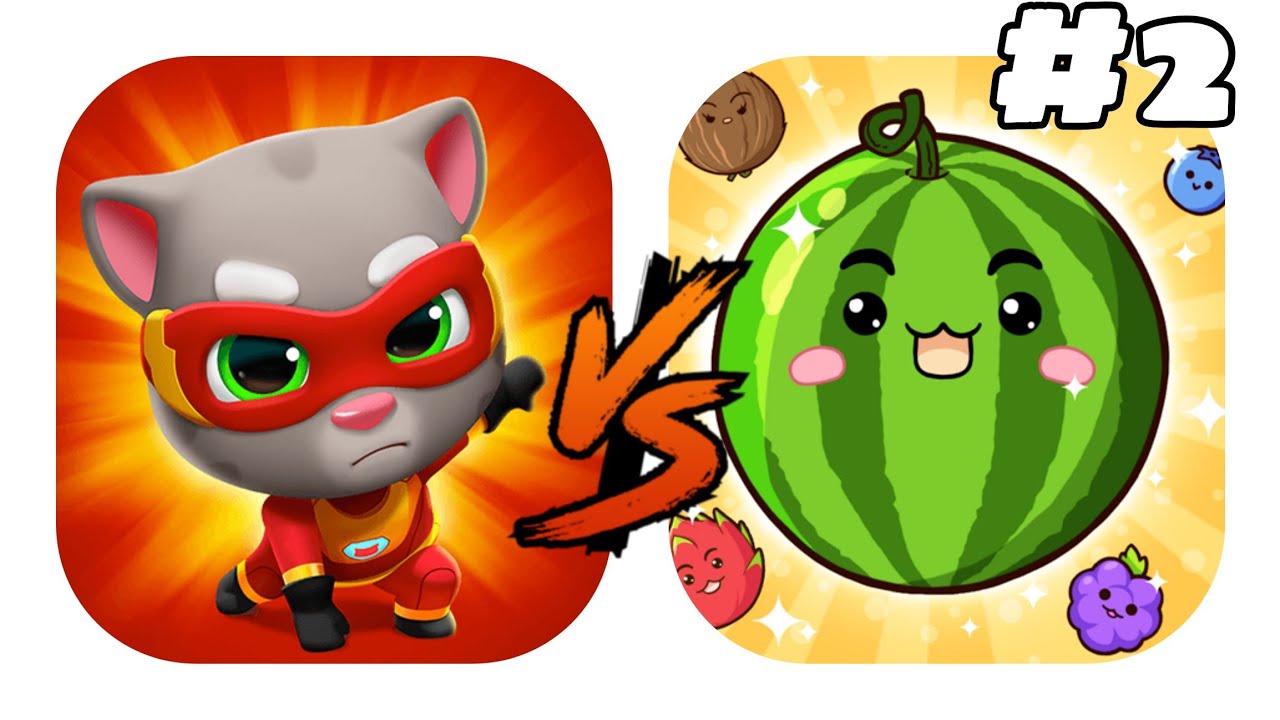 Talking Tom Hero Dash VS Melon Drop: Fruit Merge Master/ Gameplay ...