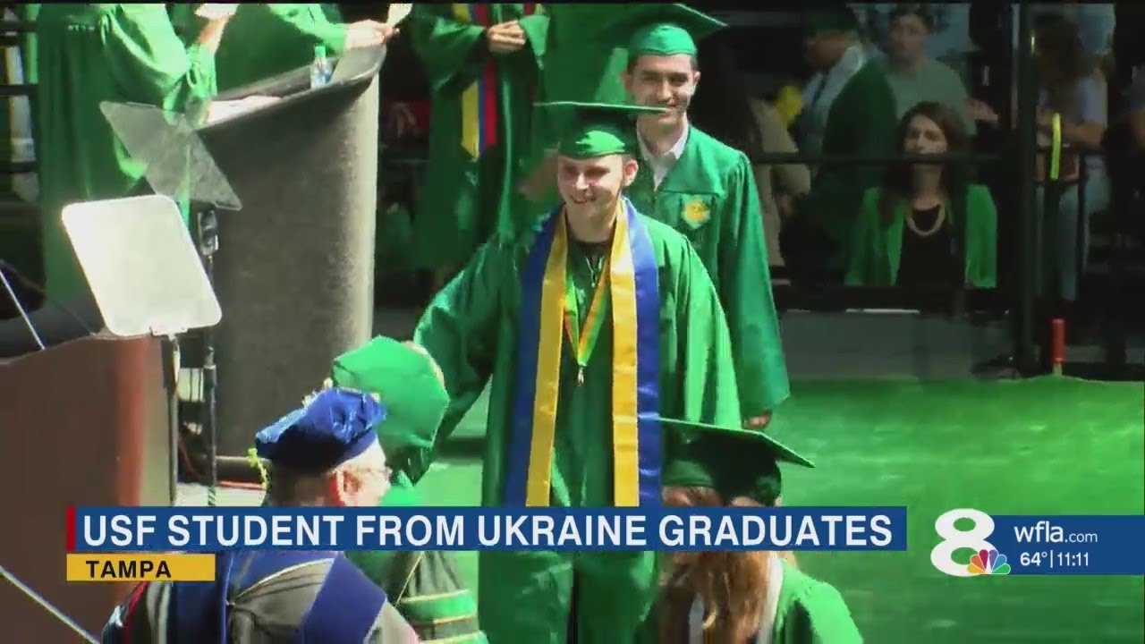 Ukrainian student overcomes pandemic and war, graduates from USF - YouTube