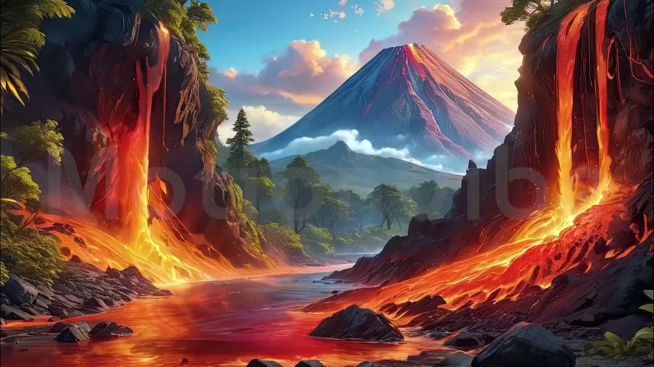 Moving picture art volcano, Volcano loop animated video, Epic volcano animation, Volcano frames ...