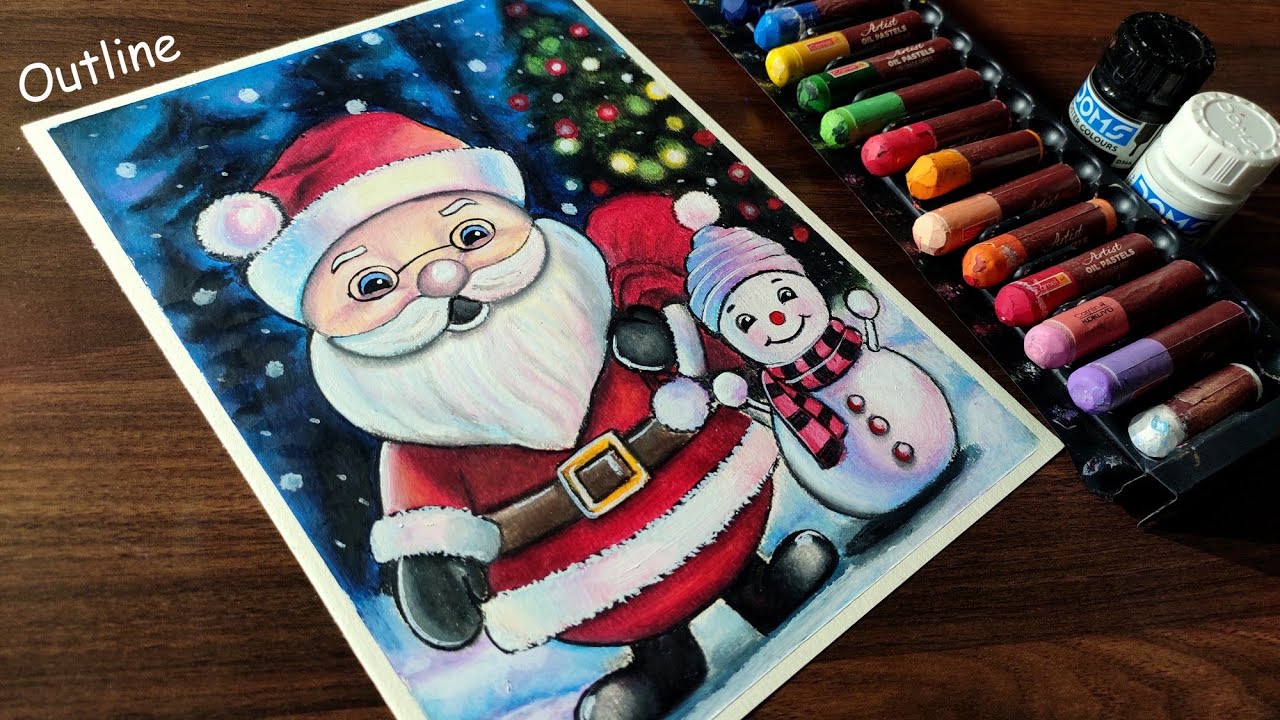Santa Claus Drawing with Oil Pastel | Christmas Drawing Easy with Oil ...