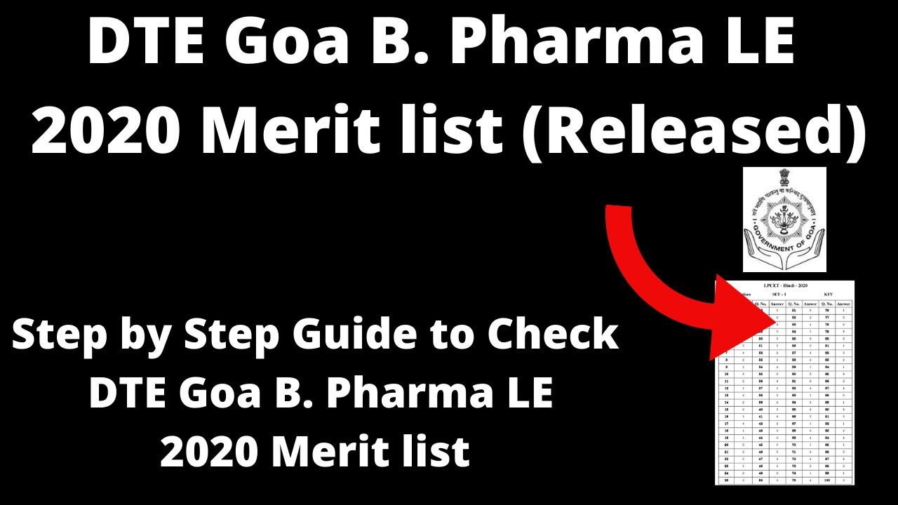 DTE Goa B. Pharma LE 2020 Merit list (Released) - How to Check DTE Goa ...