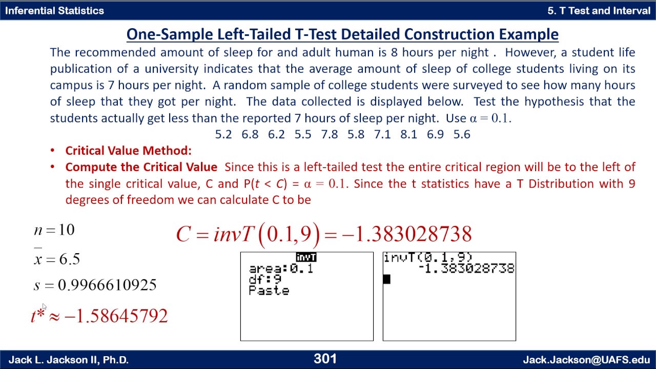 Statistics 4.5.8 Introducing a T Test, One Sample Left Tailed - YouTube