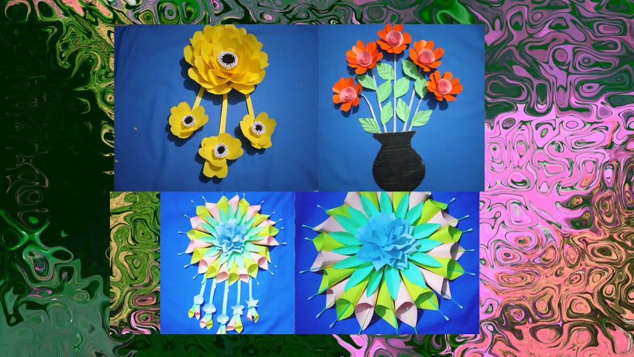 3 unique wall hanging home decoration ll paper flower making ll kagojer ...