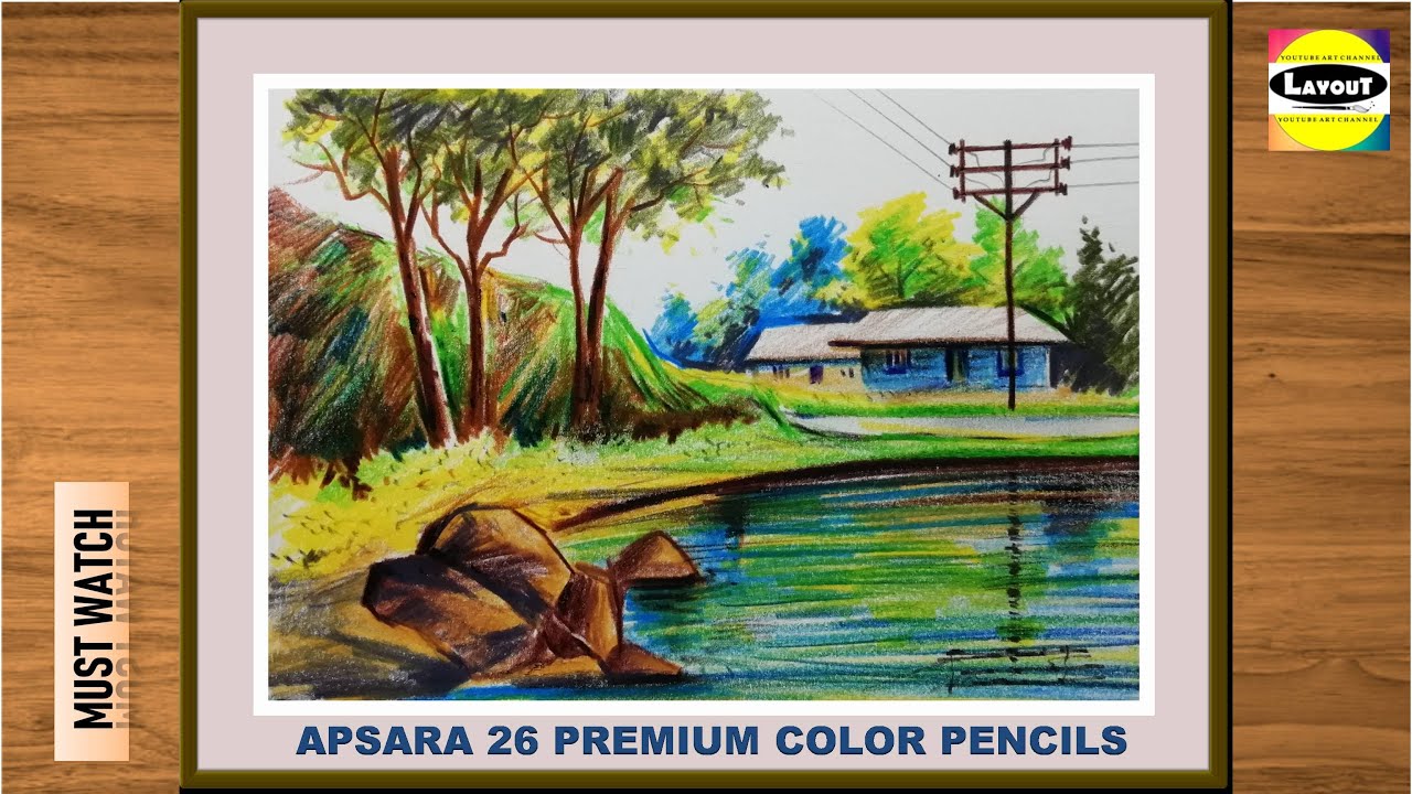 Color pencil drawing nature scenery || landscape scenery drawing by ...