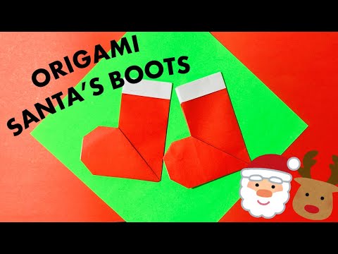 【Christmas】How to make a paper Santa Claus' Boots | Origami - YouTube