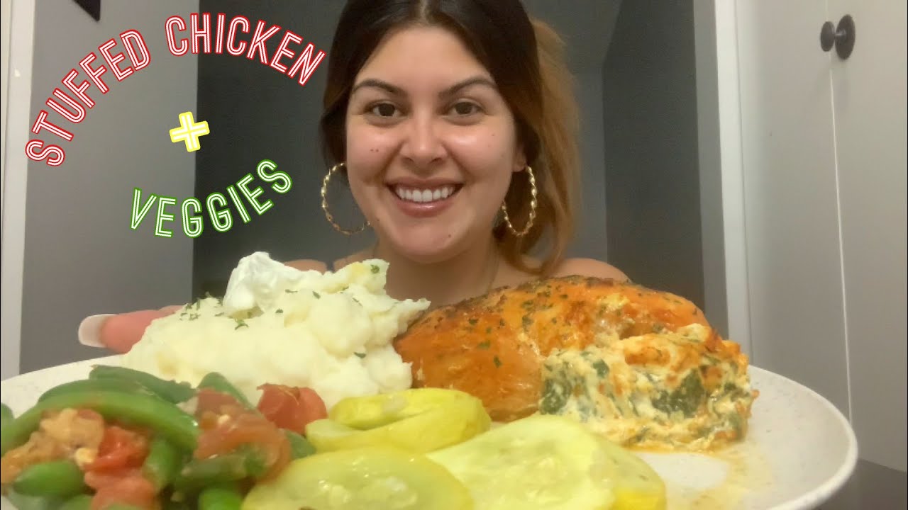 STUFFED CHICKEN, MASHED POTATOES & VEGGIES MUKBANG | EATING SHOW # ...