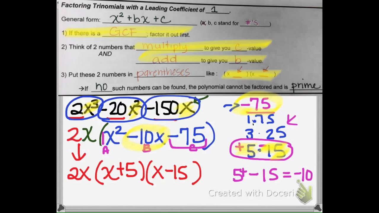 6.6 (Part 1) #1 - 14 Video Notes Factoring Trinomials a = 1 - YouTube