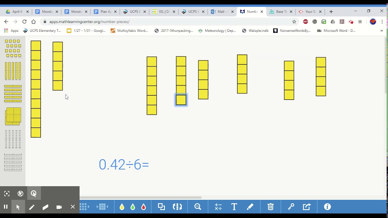 Decimal divided by a whole number:Base 10 blocks - YouTube