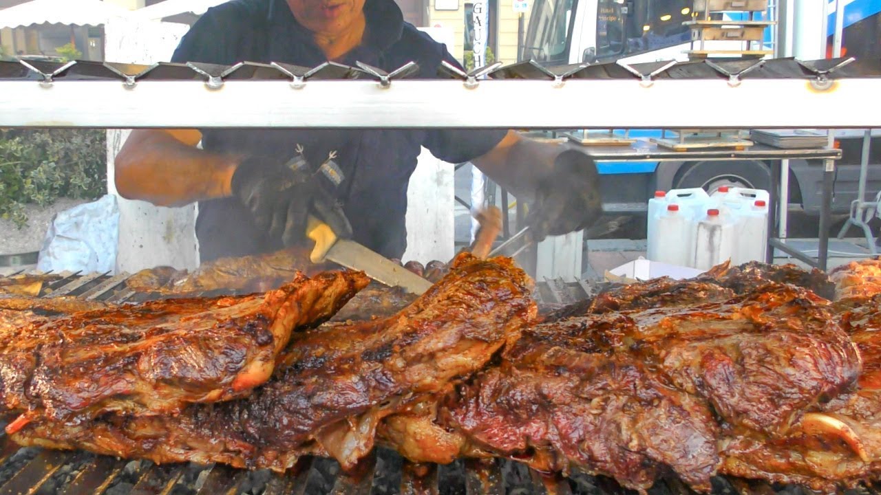 Argentina Street Food. Huge Blocks of Juicy Meat on Grill, Italy Food ...