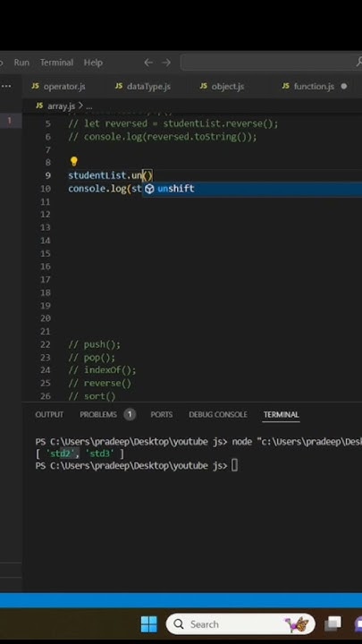 Unshift Function In Javascript Javascript Arrays Arrayfunctions Viralvideo Viralshorts