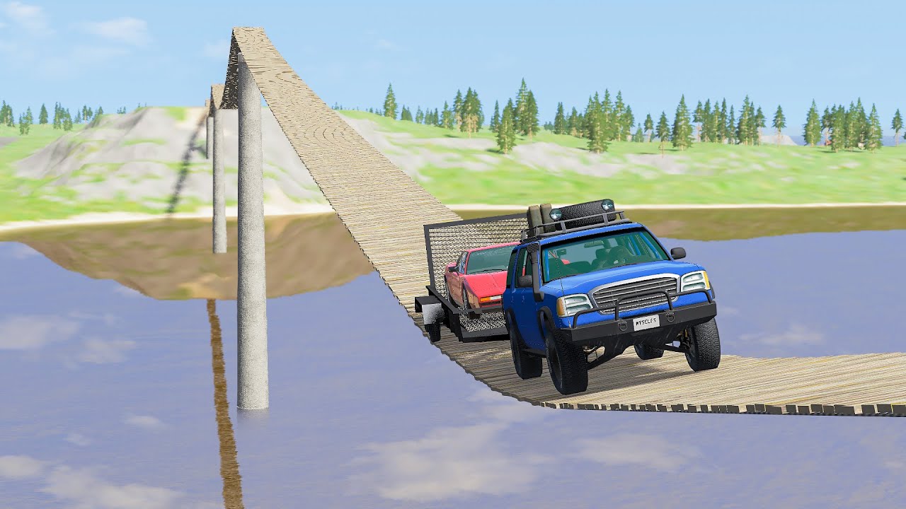 Cars vs Giant Suspension Bridge – BeamNG.Drive - YouTube