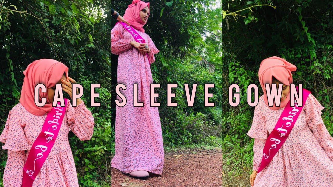 Gown Cutting and Stitching||Cape Sleeve Gown||Stitching Tutorial ...