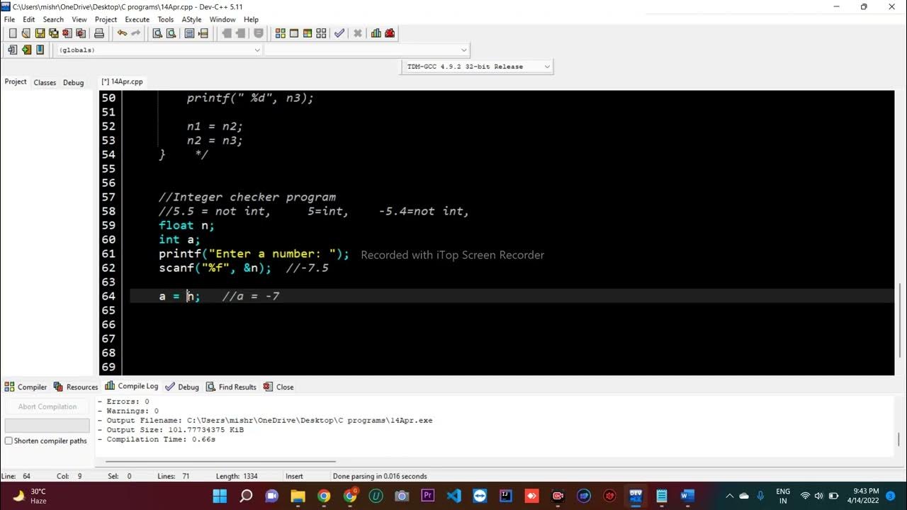 Day8(Integer checker program) in C - YouTube