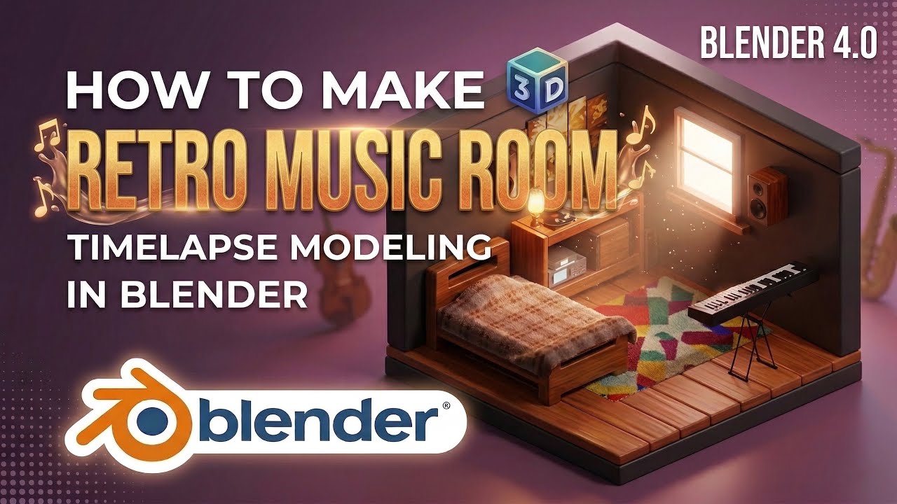 Retro Music Room İn Blender | Timelapse - YouTube