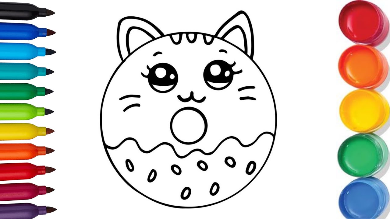 cute cat dounut drawing & colour in cute dounut for kids toddlers - YouTube