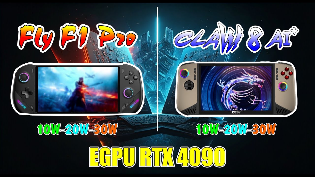 OneX Fly F1 Pro & Msi Claw 8 Ai Test EGPU RTX 4090 FSR VS XeSS 10W 20W ...