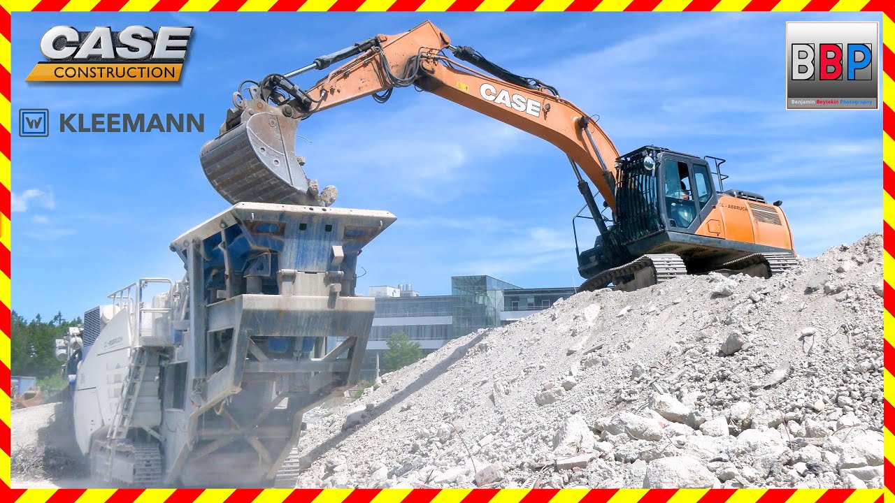 CASE Bagger & Kleemann Brecher - Abbruchbaustelle, Stuttgart, 2024. # ...