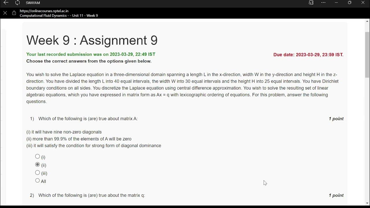 Computational Fluid Dynamics Week 9 Assignment 9 NPTEL 2023 - YouTube