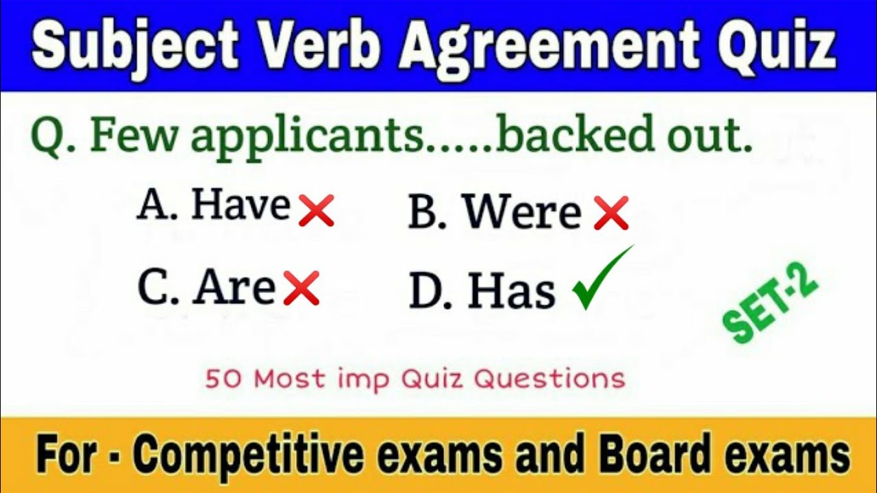 Subject Verb Agreement Quiz। Syntax MCQ Questions। English Grammar ...