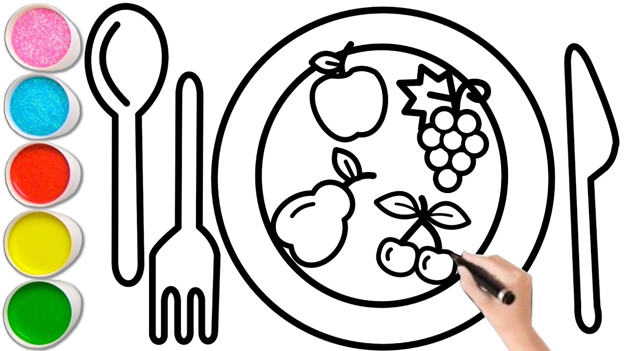 Draw Fruit Easy Step by step 🍓| Fruit Plate Drawing, Coloring for Kids ...