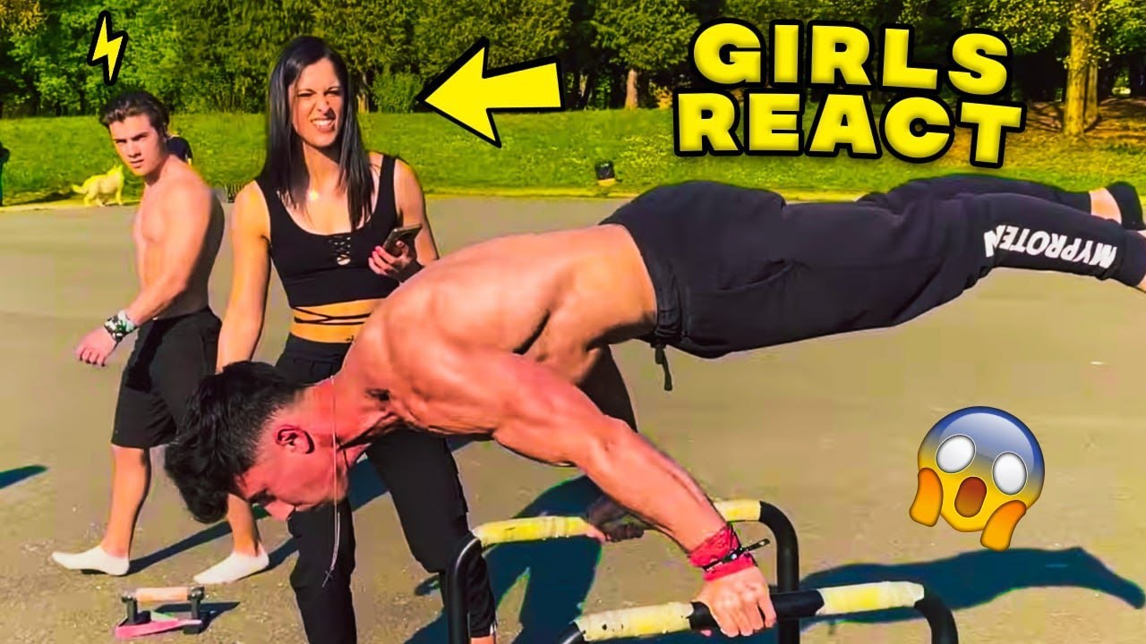 Girls React To CALISTHENICS 😍😂 In Public - YouTube
