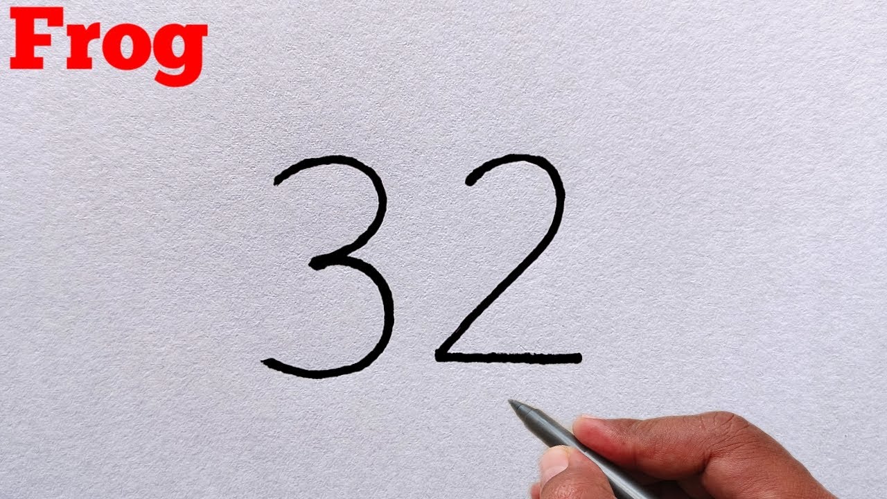 Beautiful Frog Drawing | How to draw Frog from number 32 | Number ...